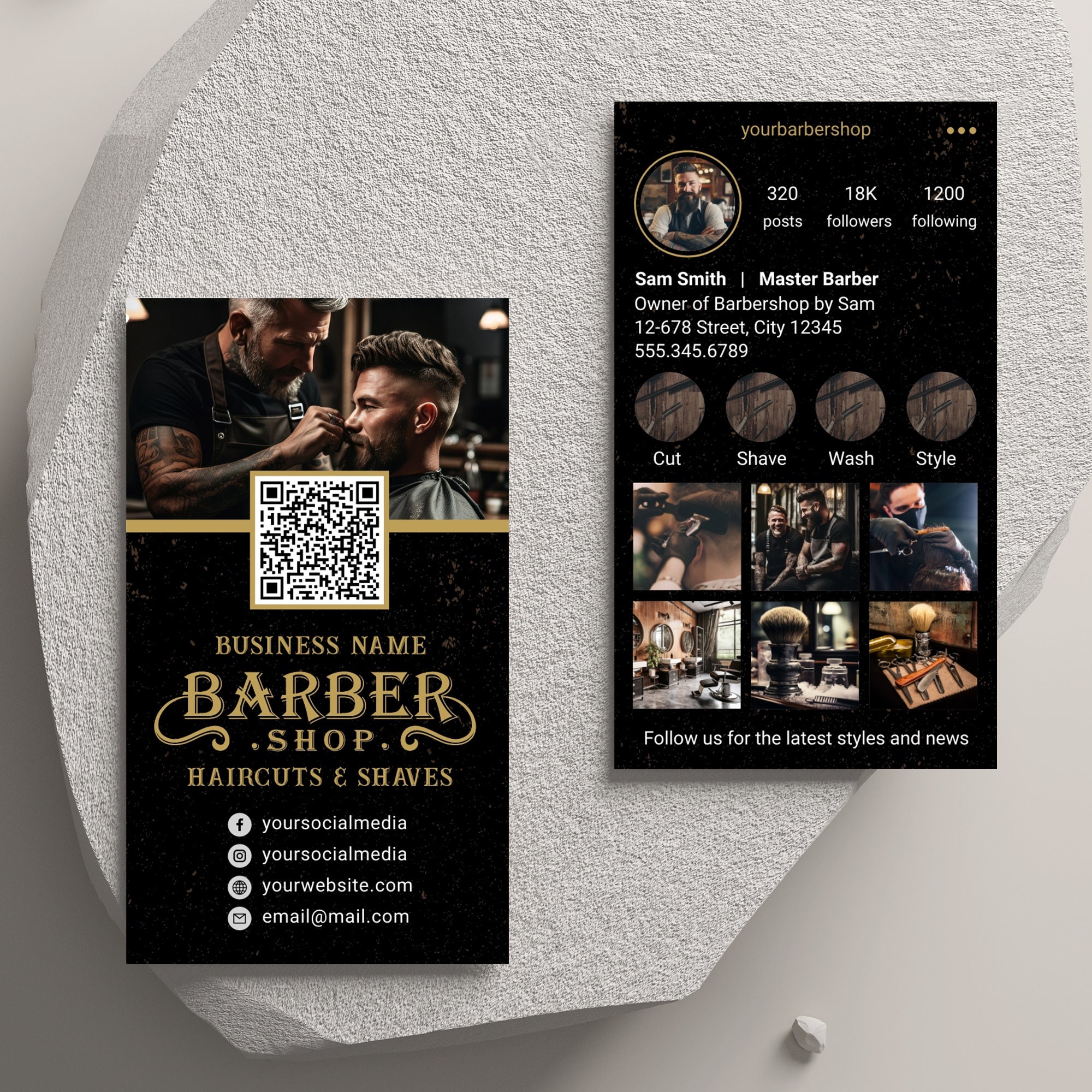 2024 Editable Black & Gold IG Barber Business Card Template, Digital ...