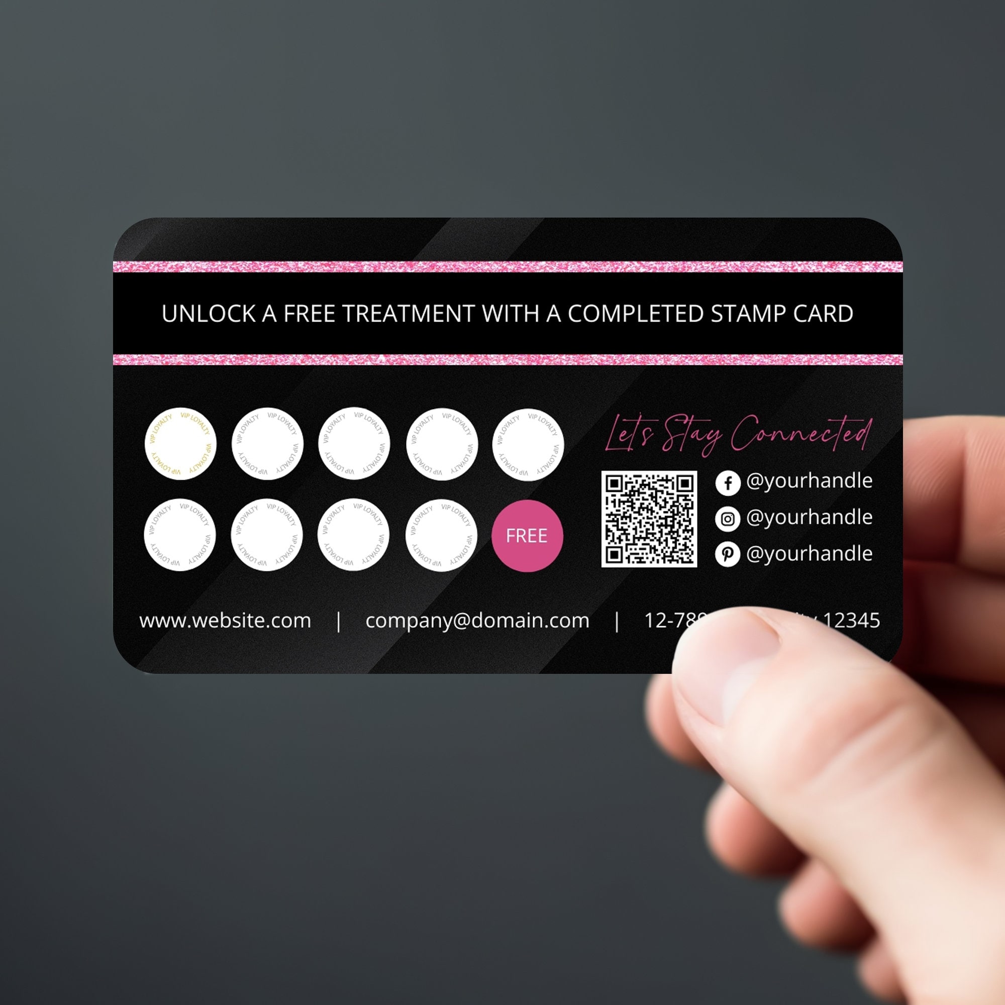 Black & Pink Loyalty Card Stamp Template, Editable VIP Rewards Card ...
