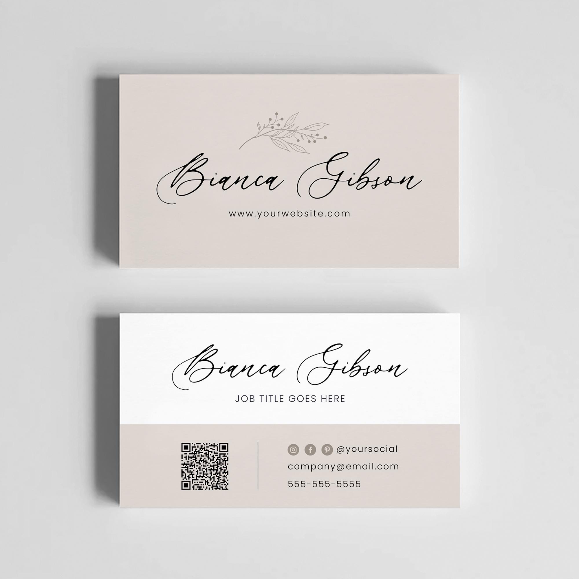 Editable Minimalist QR Code Business Card Template, DIY Modern Business ...