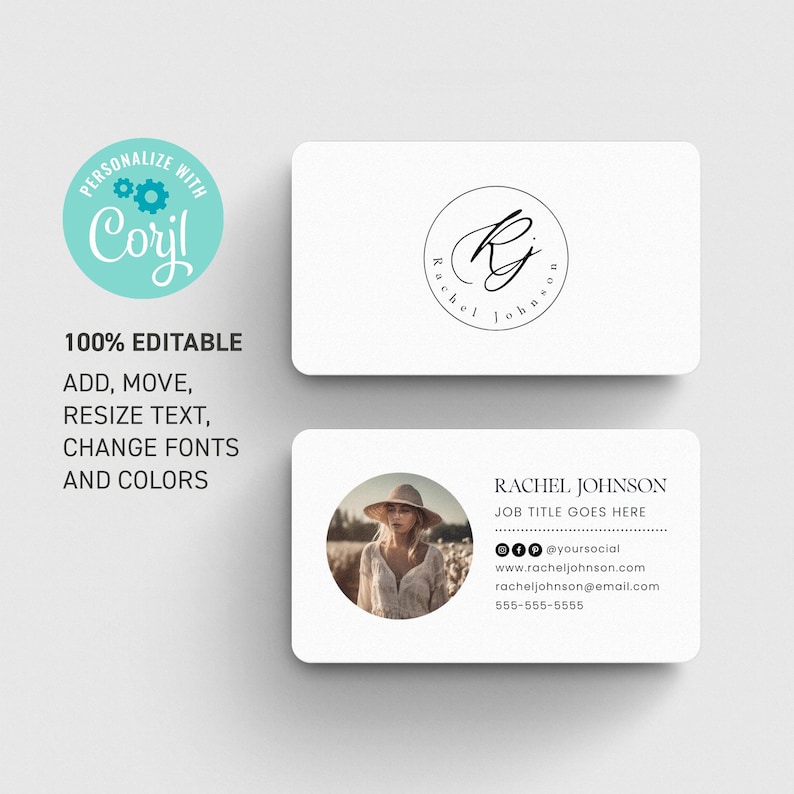 Editable Minimalist Photo Business Card Template, DIY Elegant Boho ...