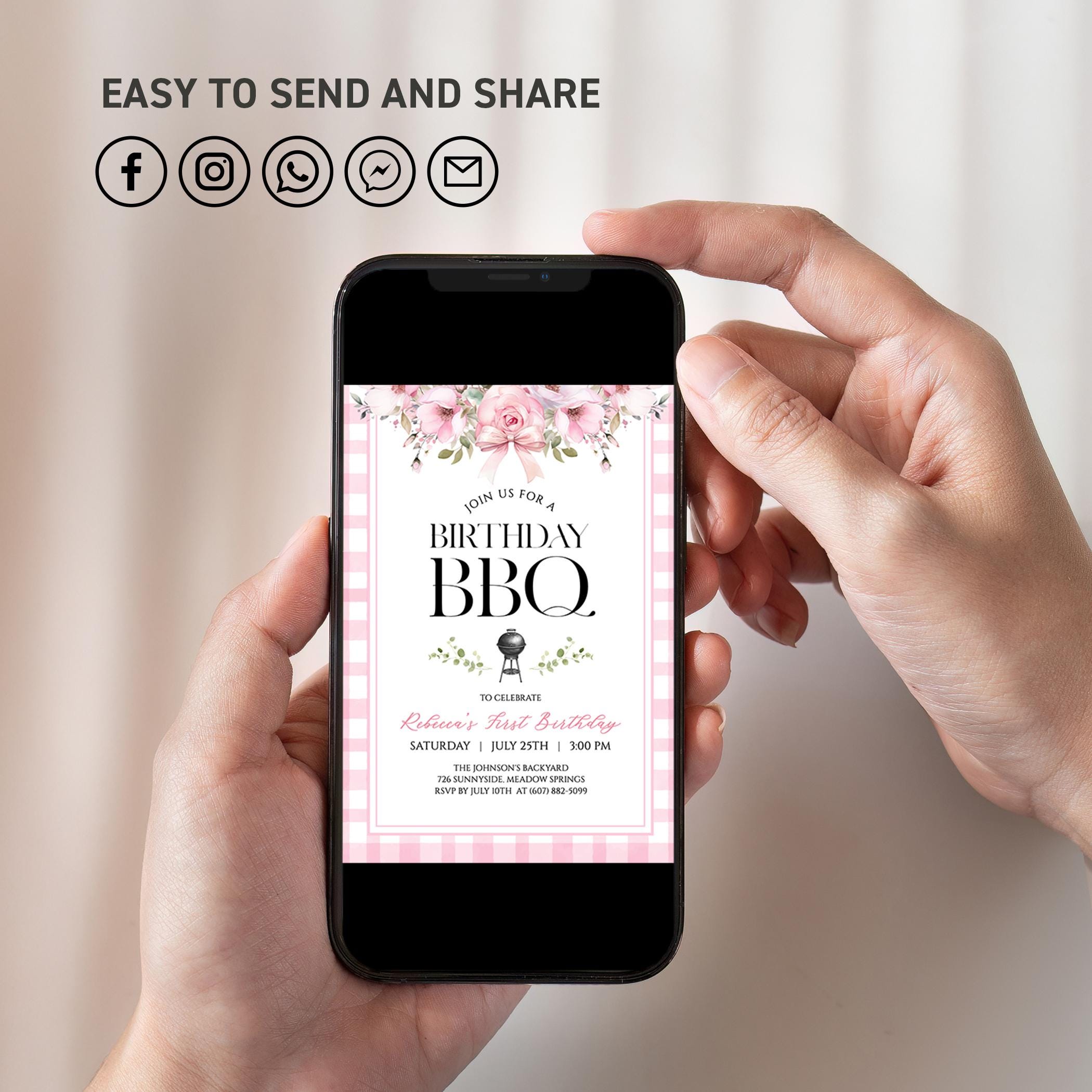 Editable Rustic First Birthday BBQ Invitation Template, Backyard BBQ ...