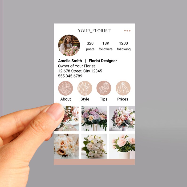 Instagram Floral Business Card With QR Code for Florist, Flower ...