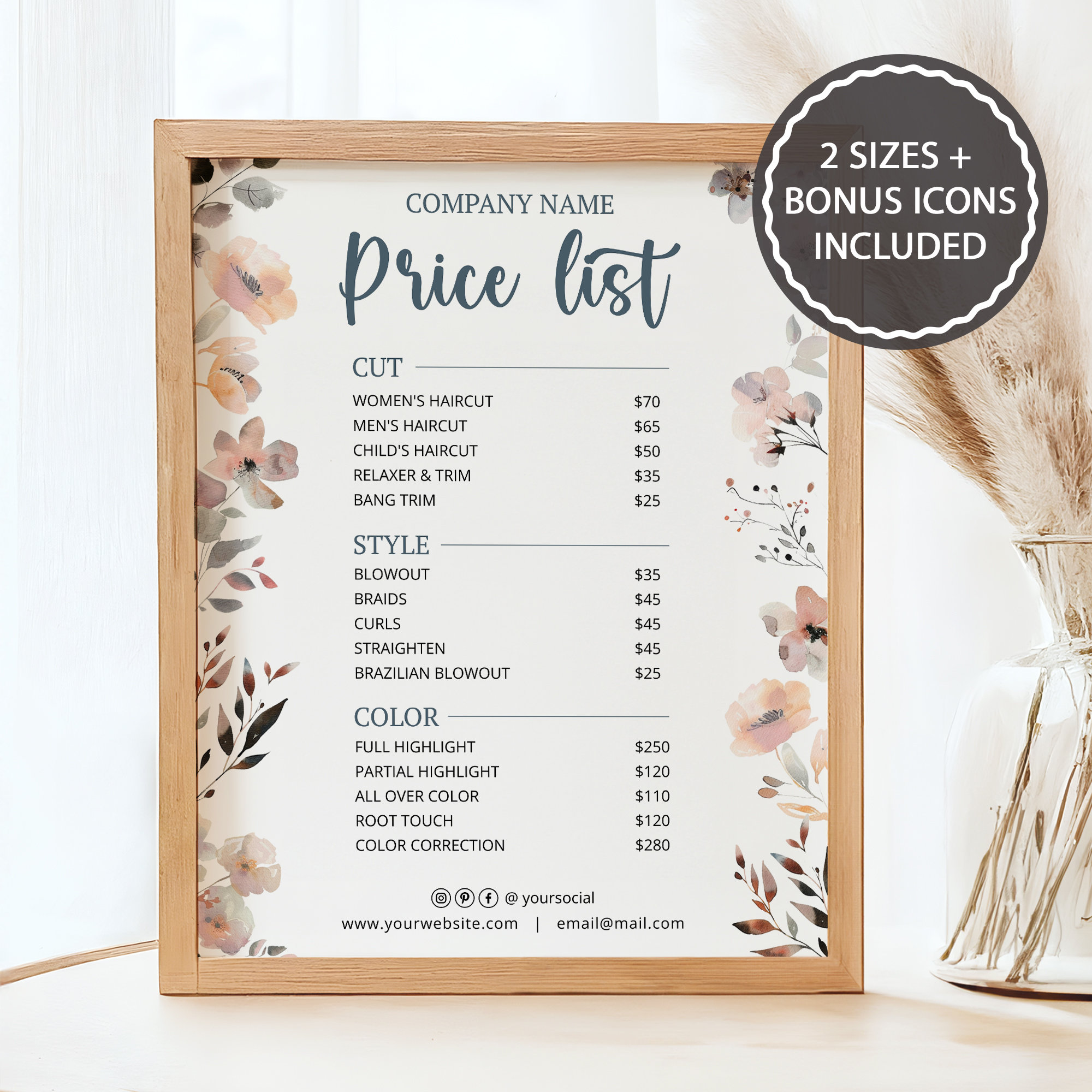 Editable Boho Floral Price List & Pricing Chart Template for Small ...
