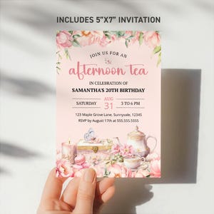 Editable Pink Floral High Tea Party Invitation & Evite, Digital ...