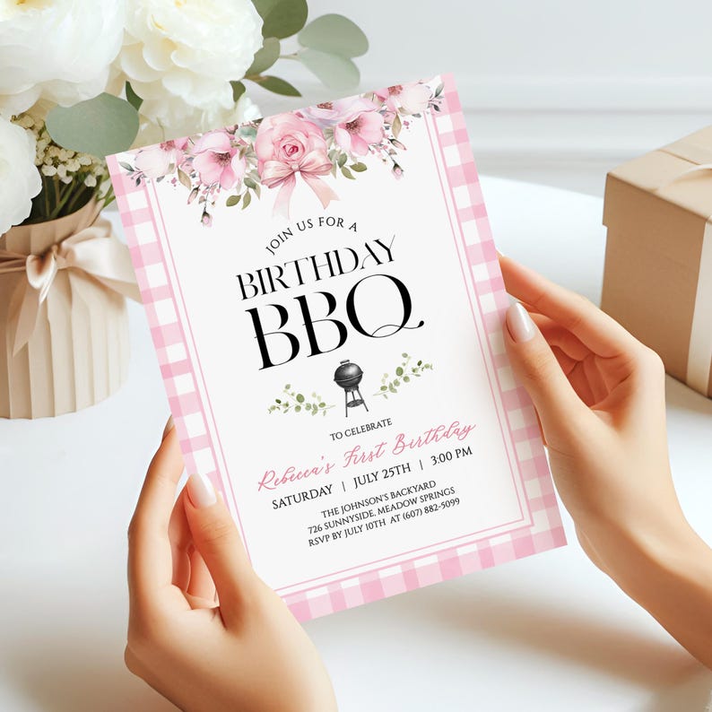 Editable Rustic First Birthday BBQ Invitation Template, Backyard BBQ ...