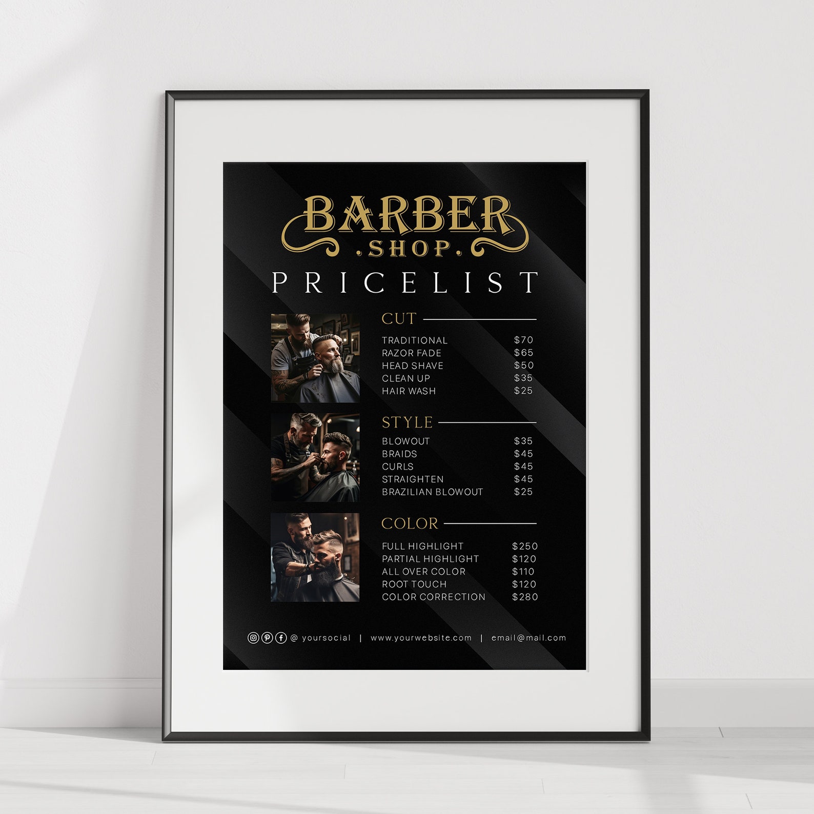 Barber Shop Price List Template, DIY Barbershop Pricelist Sign, Barber ...