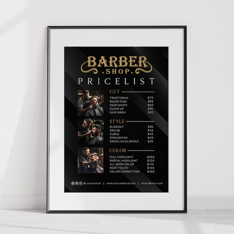 Barber Shop Price List Template, DIY Barbershop Pricelist Sign, Barber ...