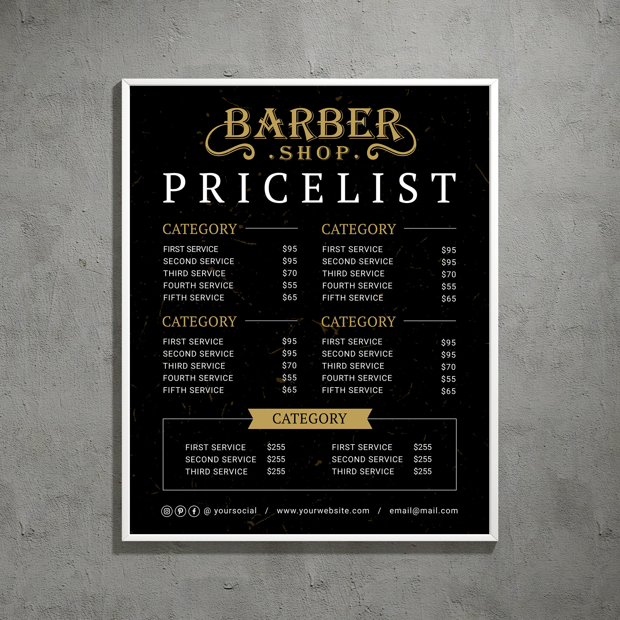 Black Barber Price List Template & Price Menu for Small Business, DIY ...
