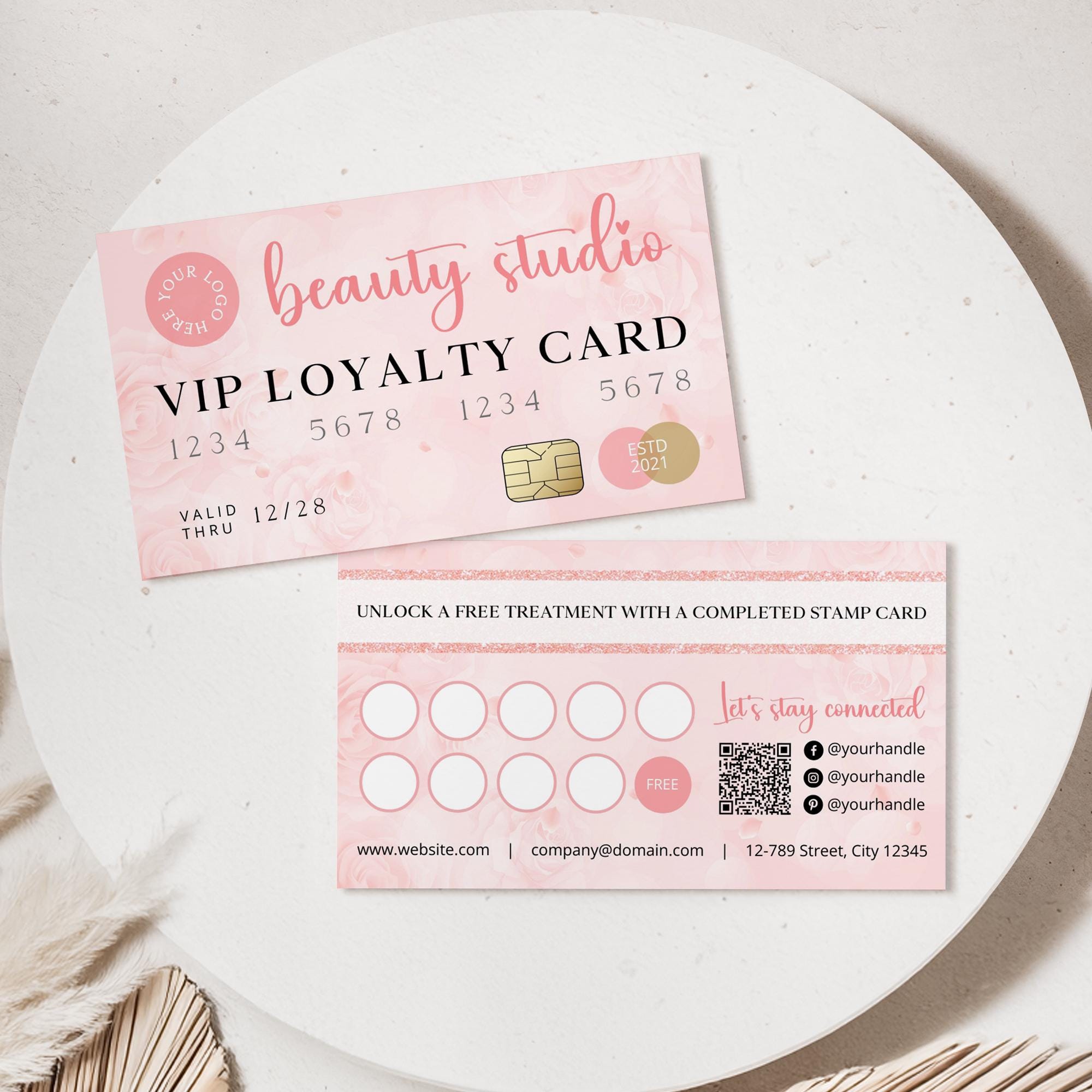 Blush Pink Rose Beauty Salon Credit Card Loyalty Card Stamp Template ...