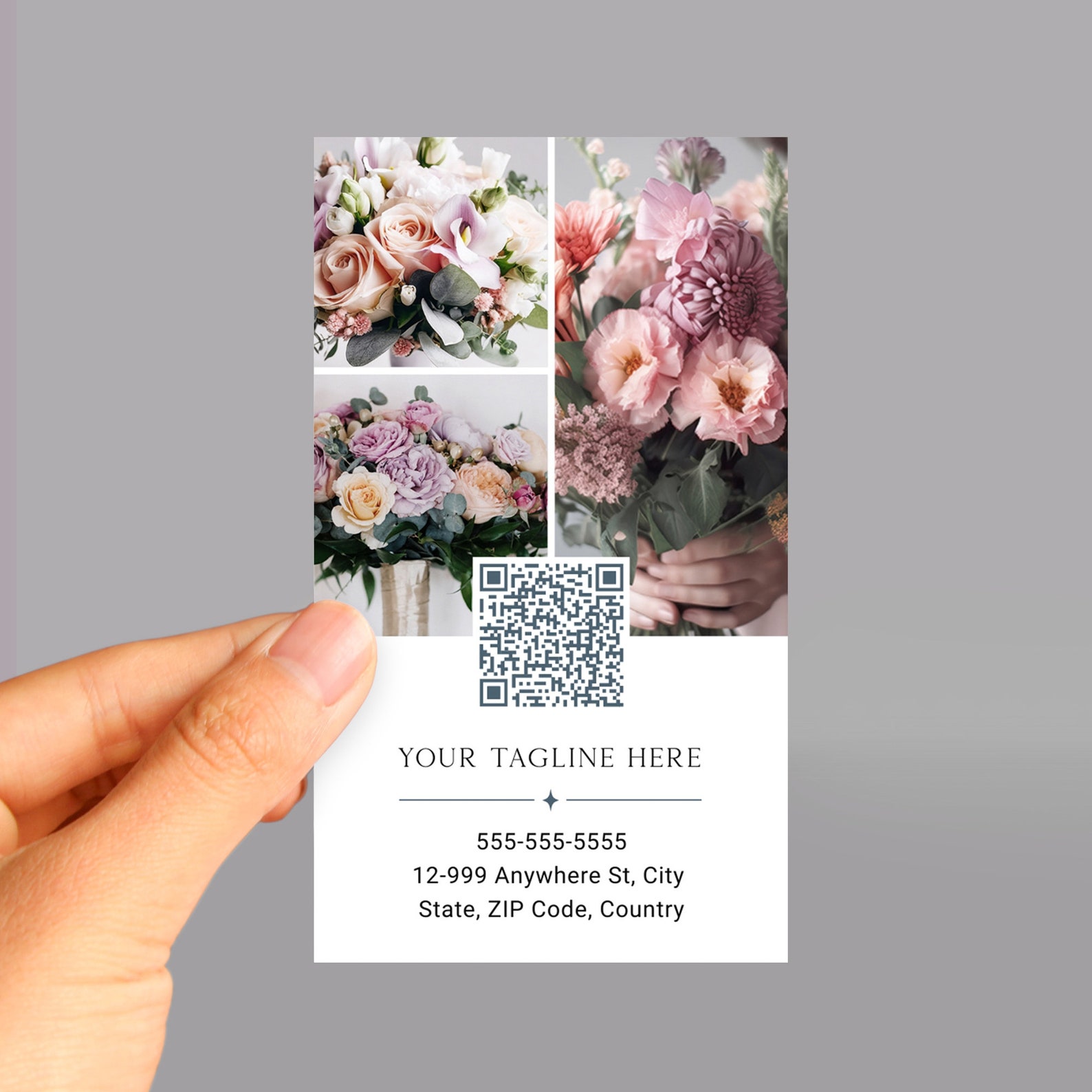 Watercolor Floral Business Card With QR Code for Florist, Modern Flower ...