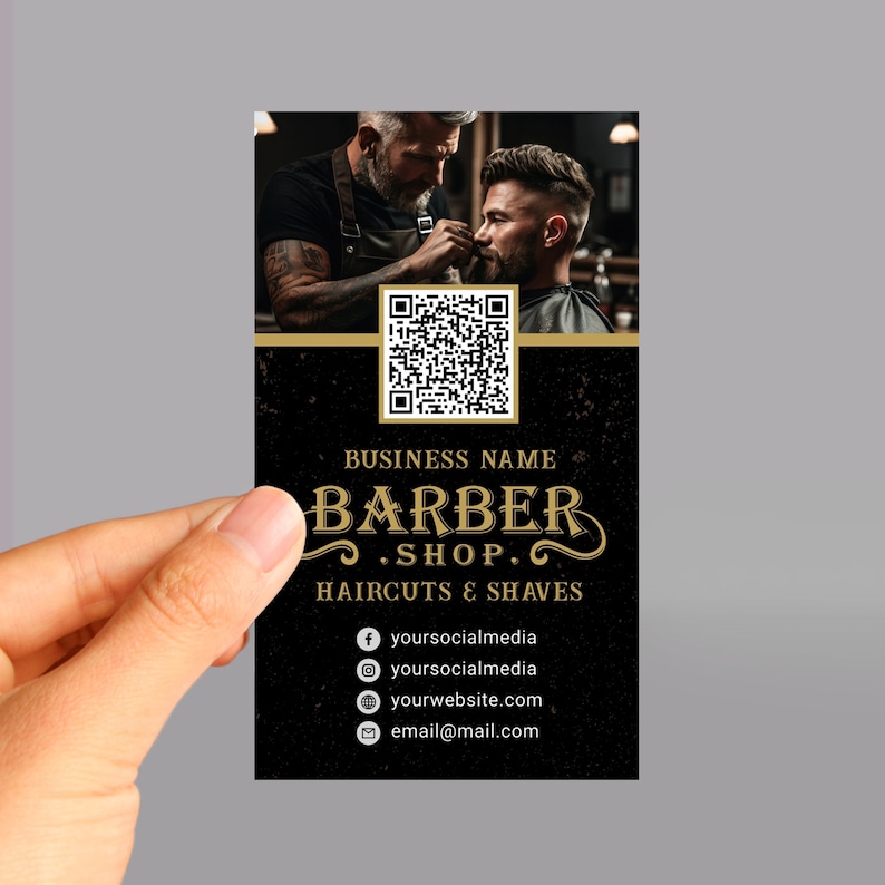 2025 Editable Black & Gold IG Barber Business Card Template, Digital ...
