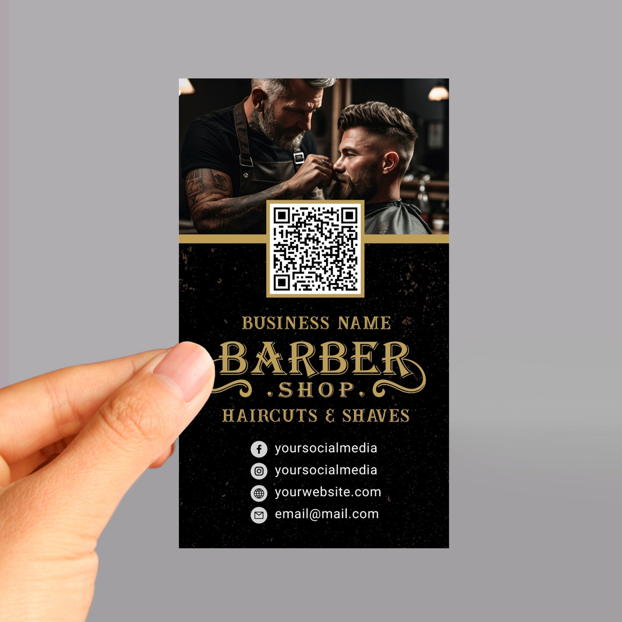 2025 Editable Black & Gold IG Barber Business Card Template, Digital ...