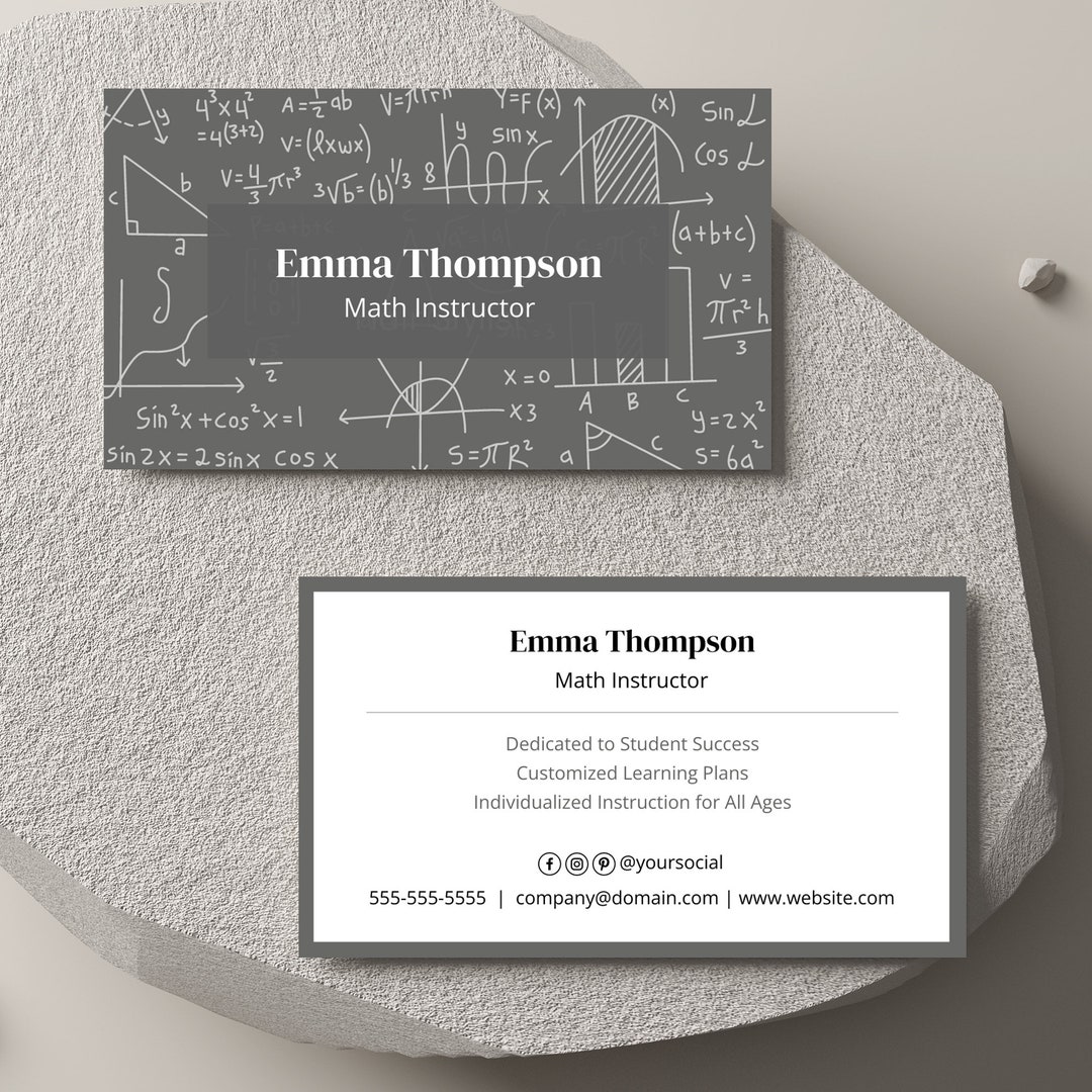 Math Teacher Business Card Template, Professional Tutor Contact Card ...