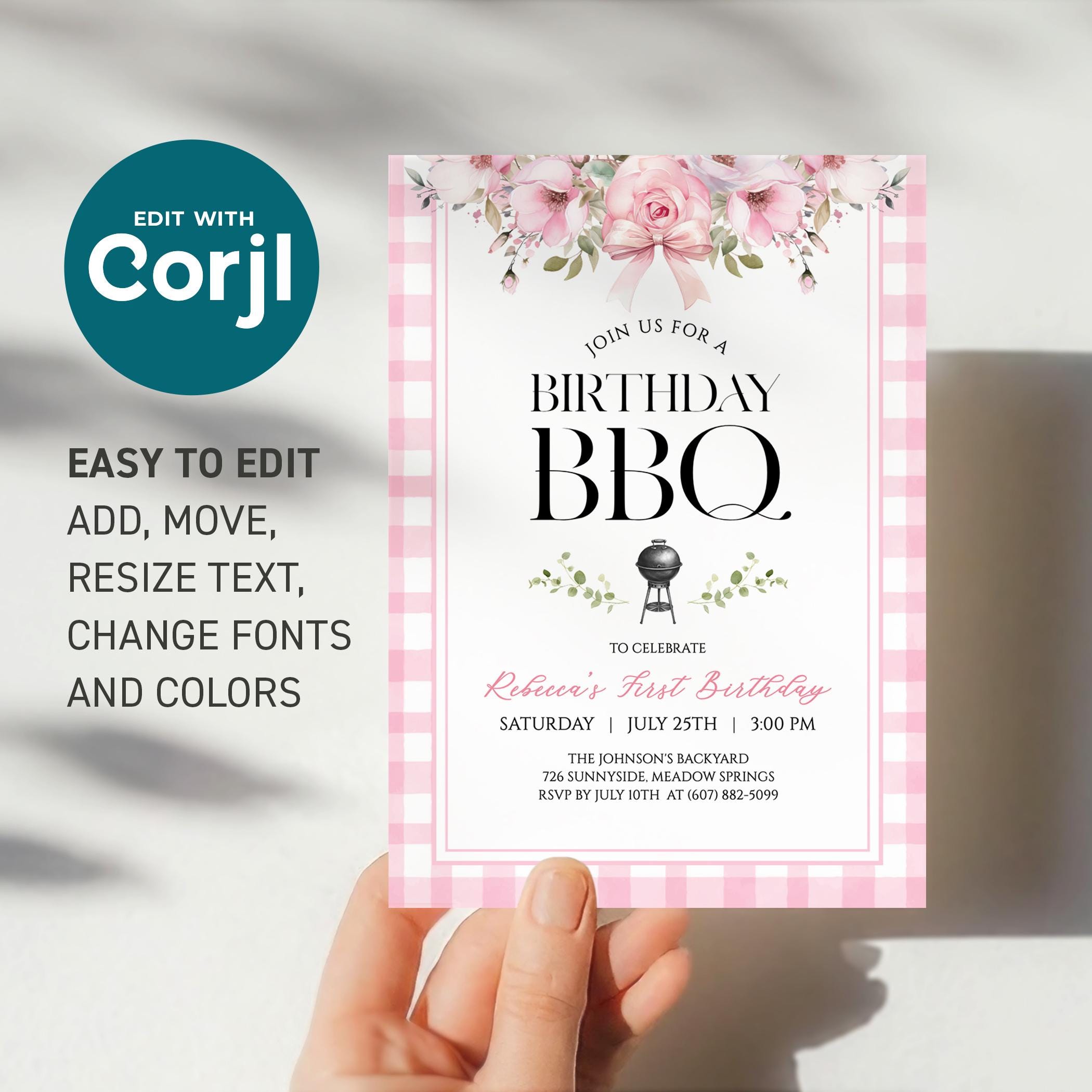 Editable Rustic First Birthday BBQ Invitation Template, Backyard BBQ ...