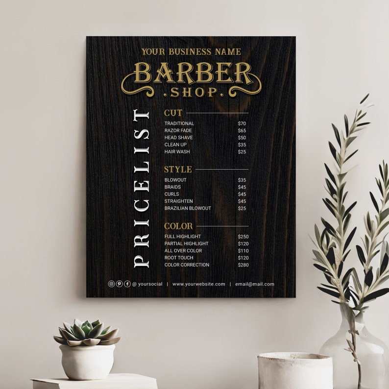 Barber Shop Price List Template, DIY Barbershop Pricelist Sign, Barber ...