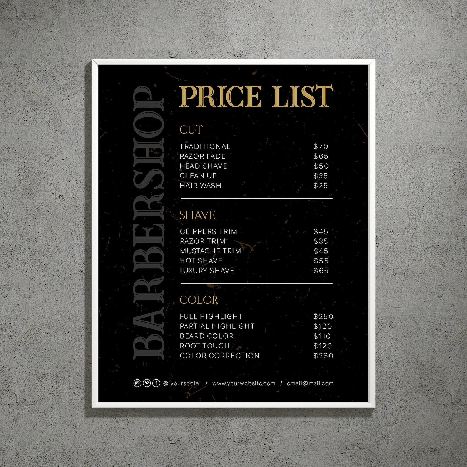 Black Barber Shop Price List Template & Price Menu for Small Business ...