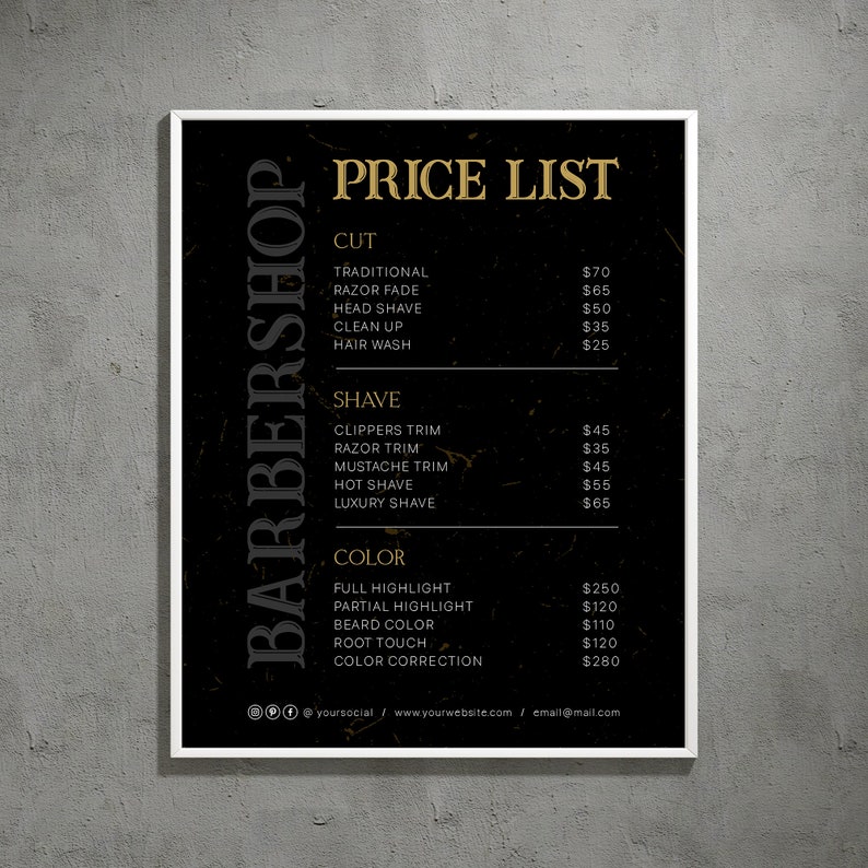 Black Barber Shop Price List Template & Price Menu for Small Business ...