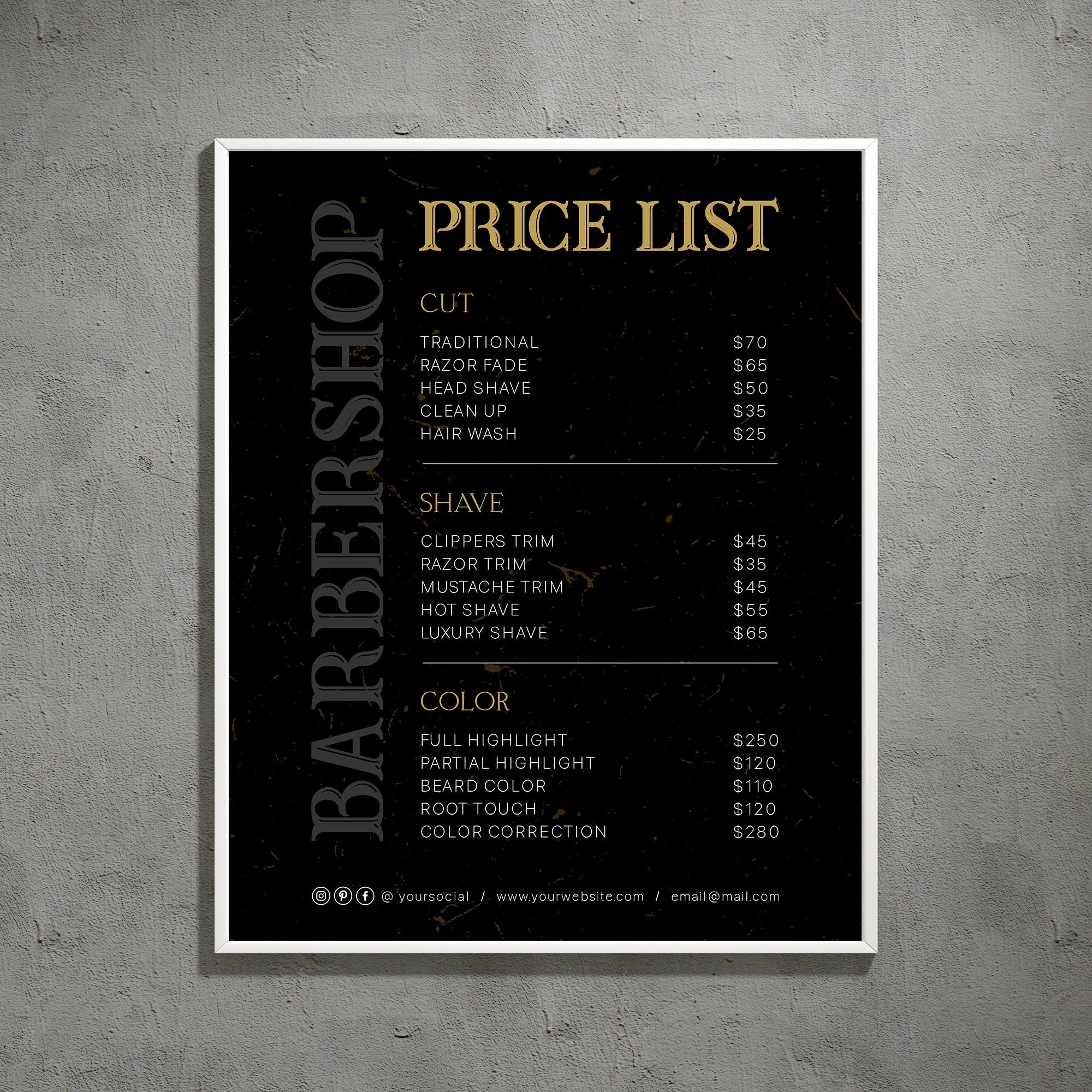 Black Barber Shop Price List Template & Price Menu for Small Business ...
