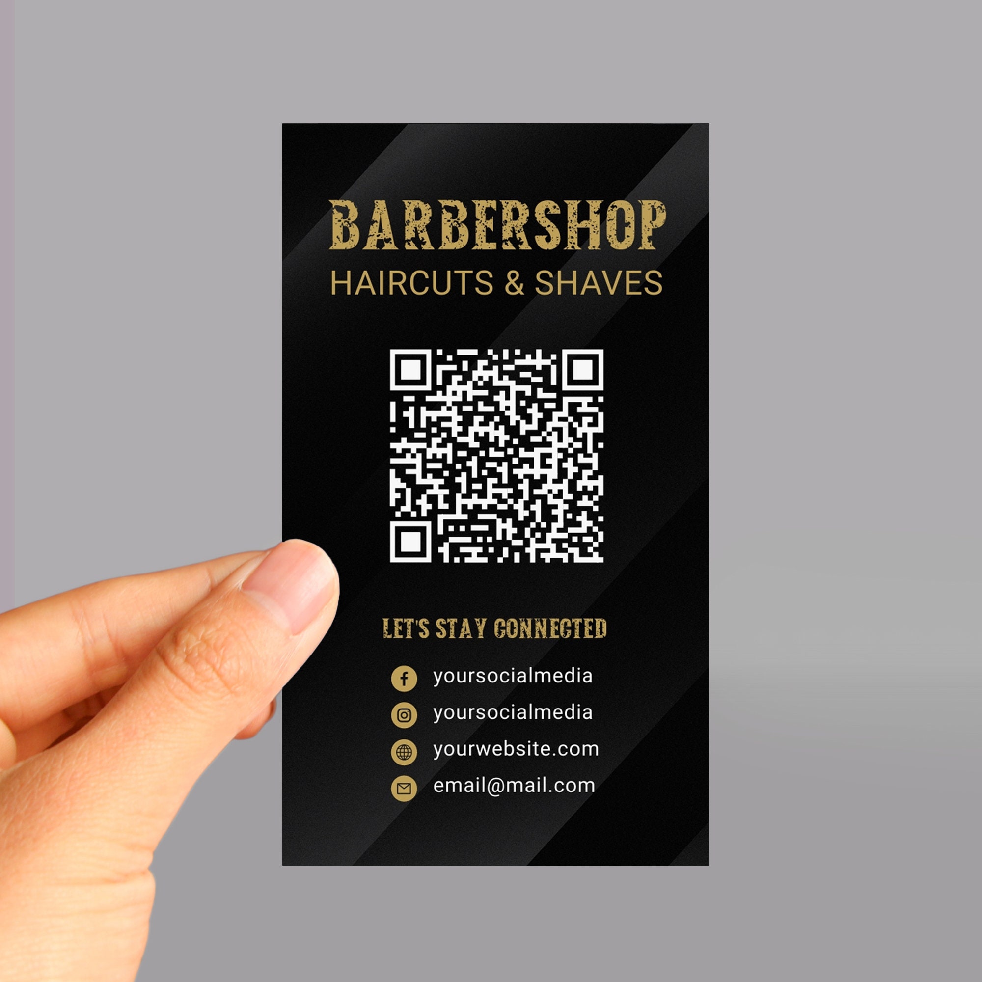 Instagram Barbershop Business Card Template, Editable Black Barber ...