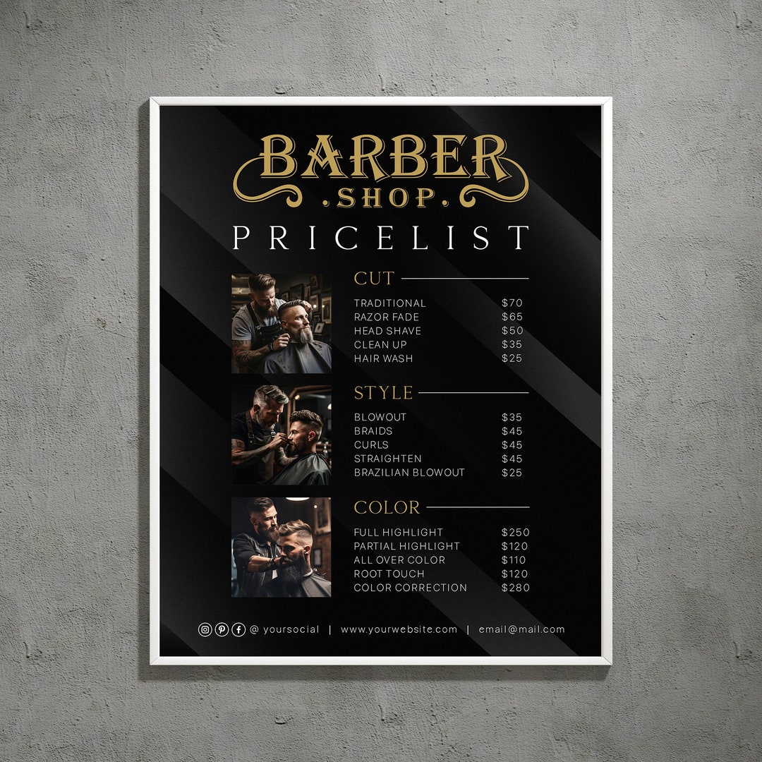 Barber Shop Price List Template, DIY Barbershop Pricelist Sign, Barber ...