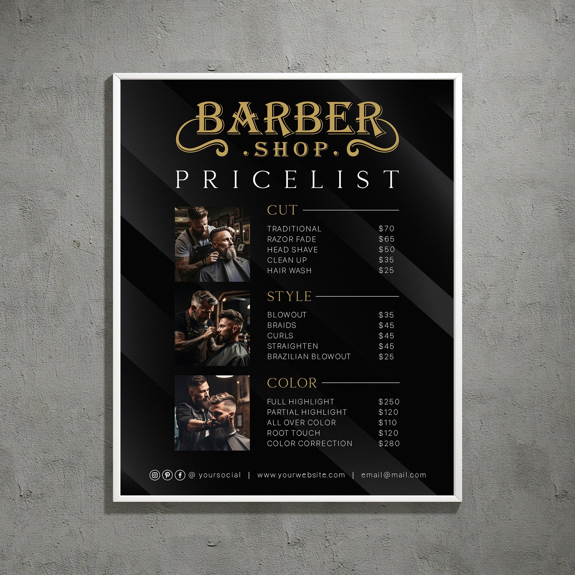 Barber Shop Price List Template, DIY Barbershop Pricelist Sign, Barber ...