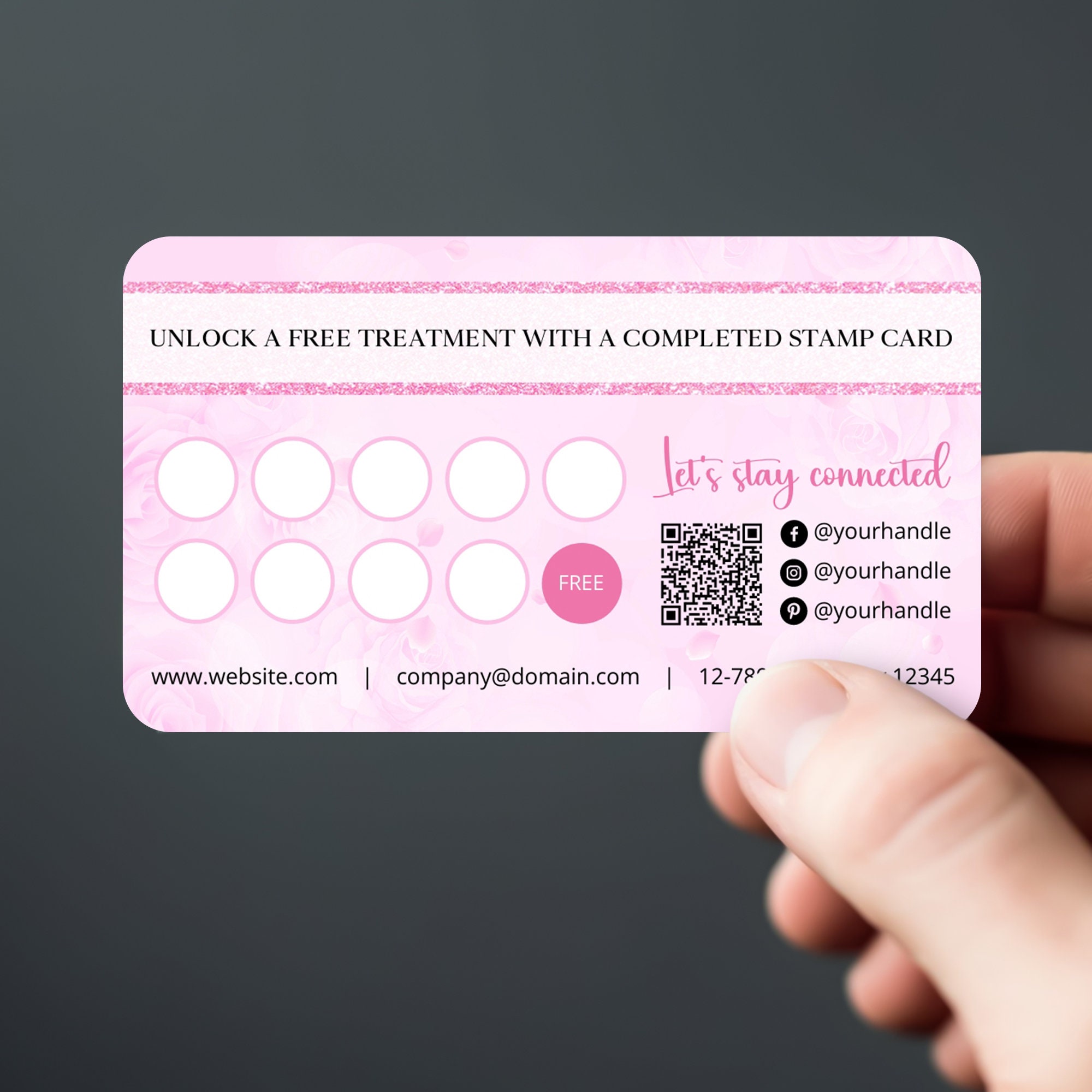 Pink Rose Beauty Salon Loyalty Card Stamp Template, Editable Nail Tech ...