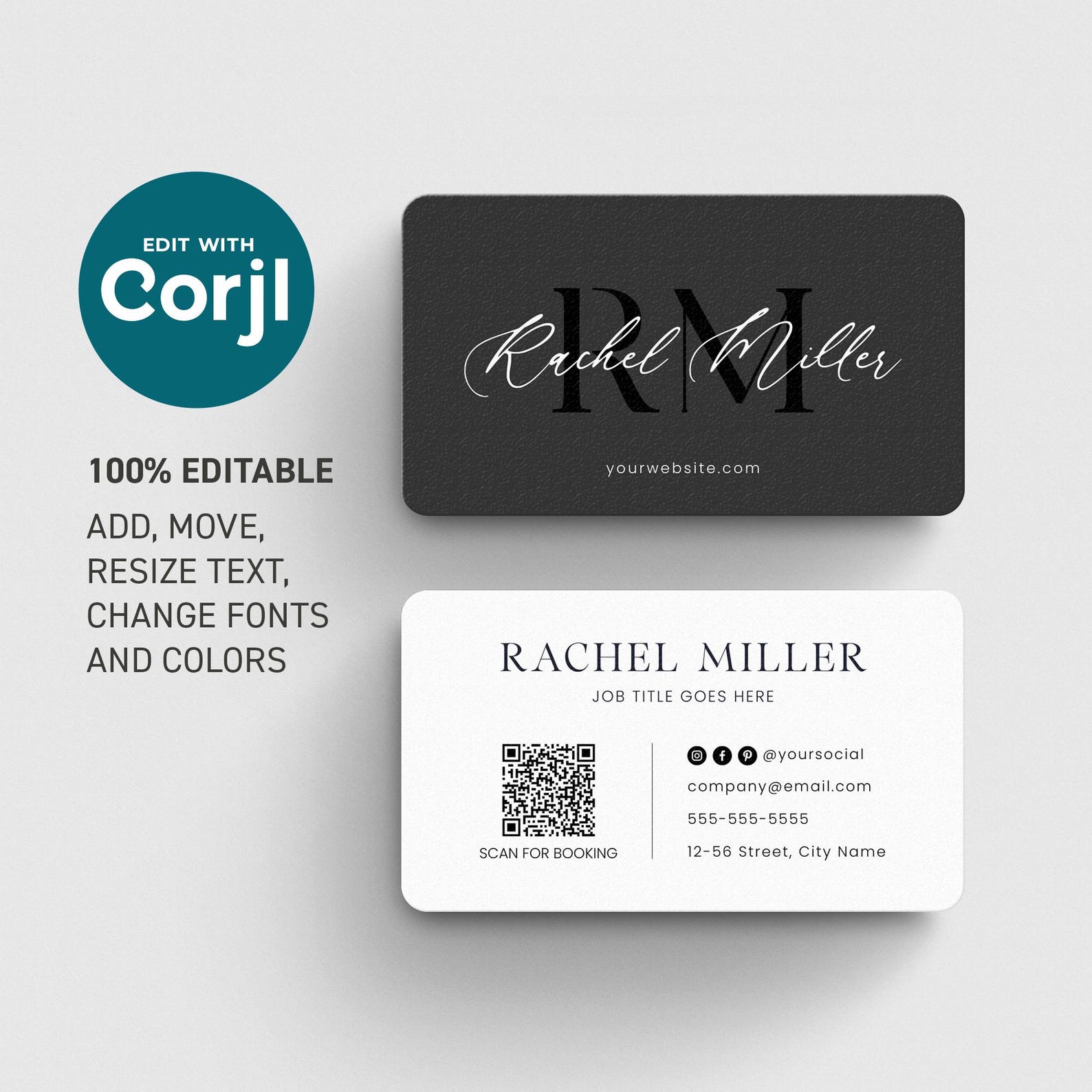 Editable Minimalist QR Code Business Card Template, DIY Modern Business ...
