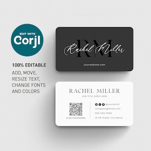 Editable Minimalist QR Code Business Card Template, DIY Modern Business ...