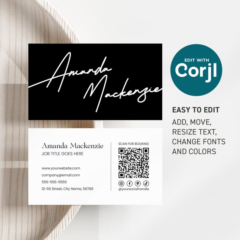 Editable Minimalist QR Code Business Card Template, DIY Modern Business ...