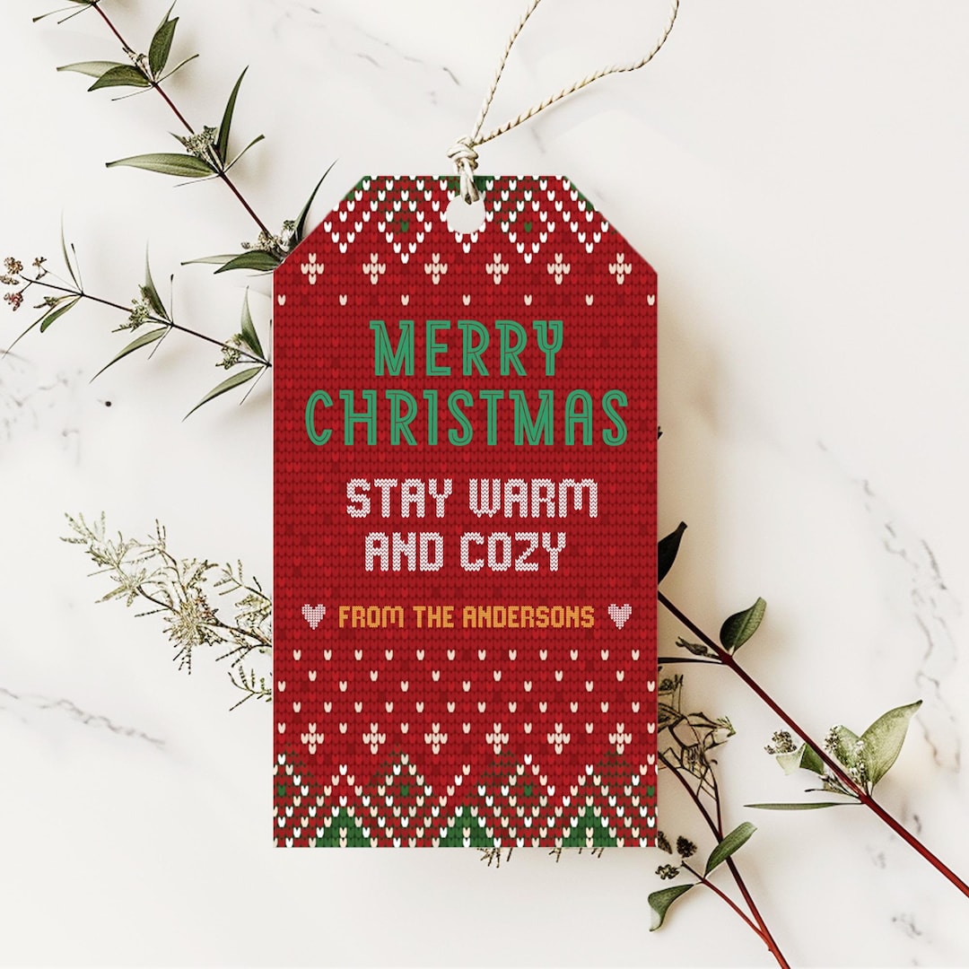 Editable Christmas Ugly Sweater Gift Tag Template, Xmas Holiday Party ...