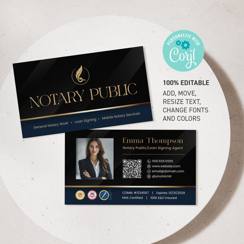 Professional Notary Business Card Template, Loan Signing Agent Business ...