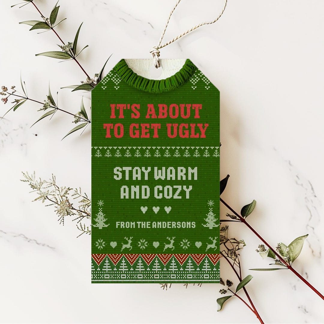 Ugly Sweater Party Tag, Merry Christmas Gift Tag, Holiday Party Favor ...