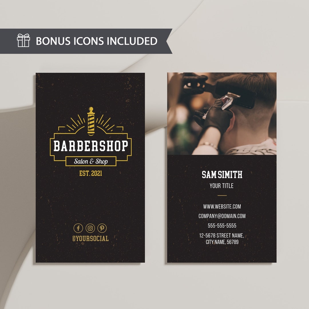 Black Barbershop Business Card Template, Editable Barber Business Card ...