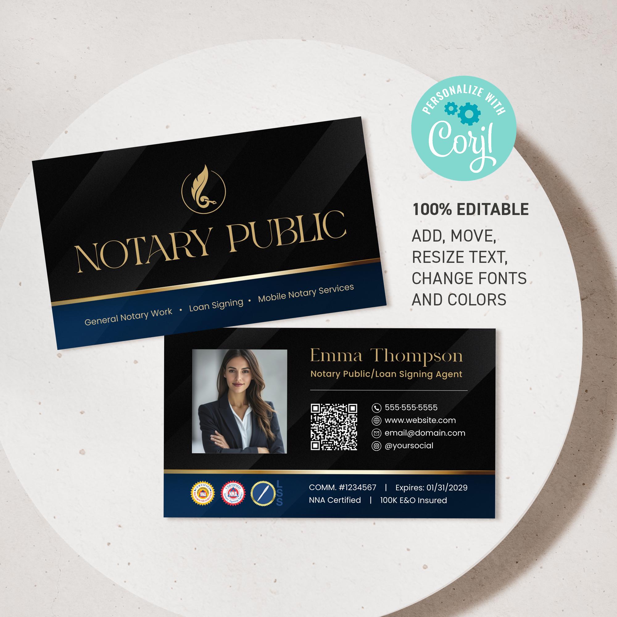 Professional Notary Business Card Template, Loan Signing Agent Business ...