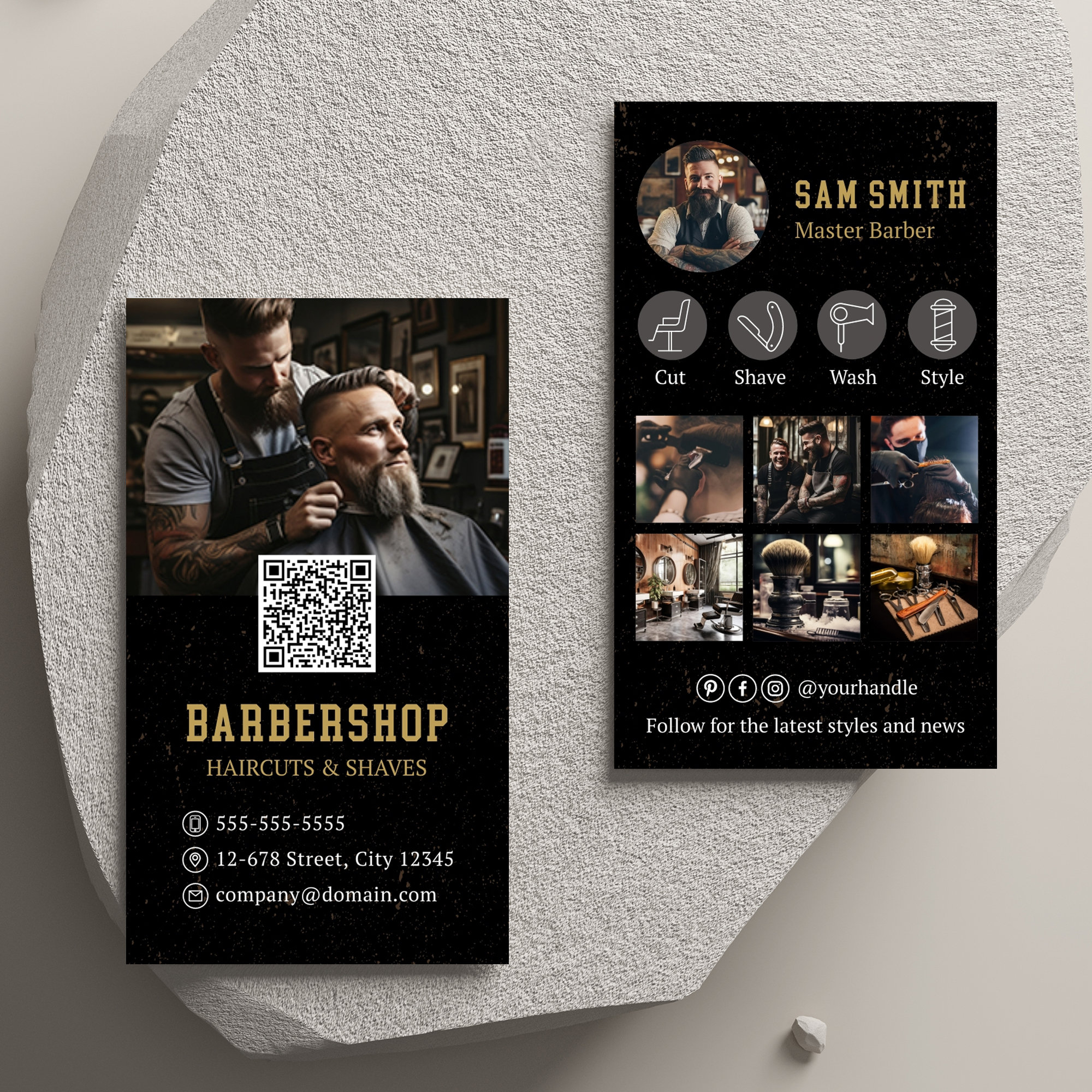 Instagram Barbershop Business Card Template, Editable Black Barber ...