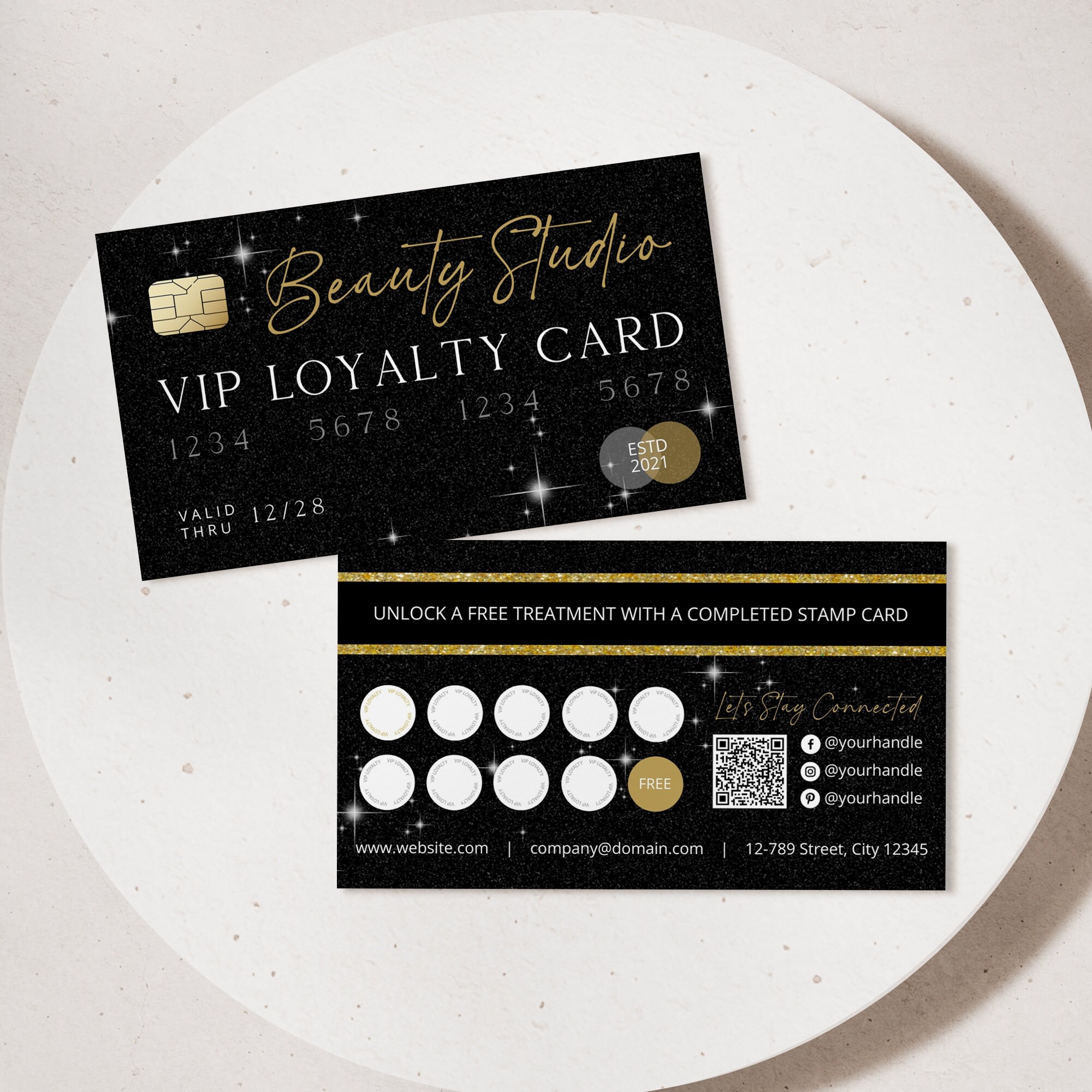 Black Glitter VIP Rewards Loyalty Card Stamp Template for Small ...