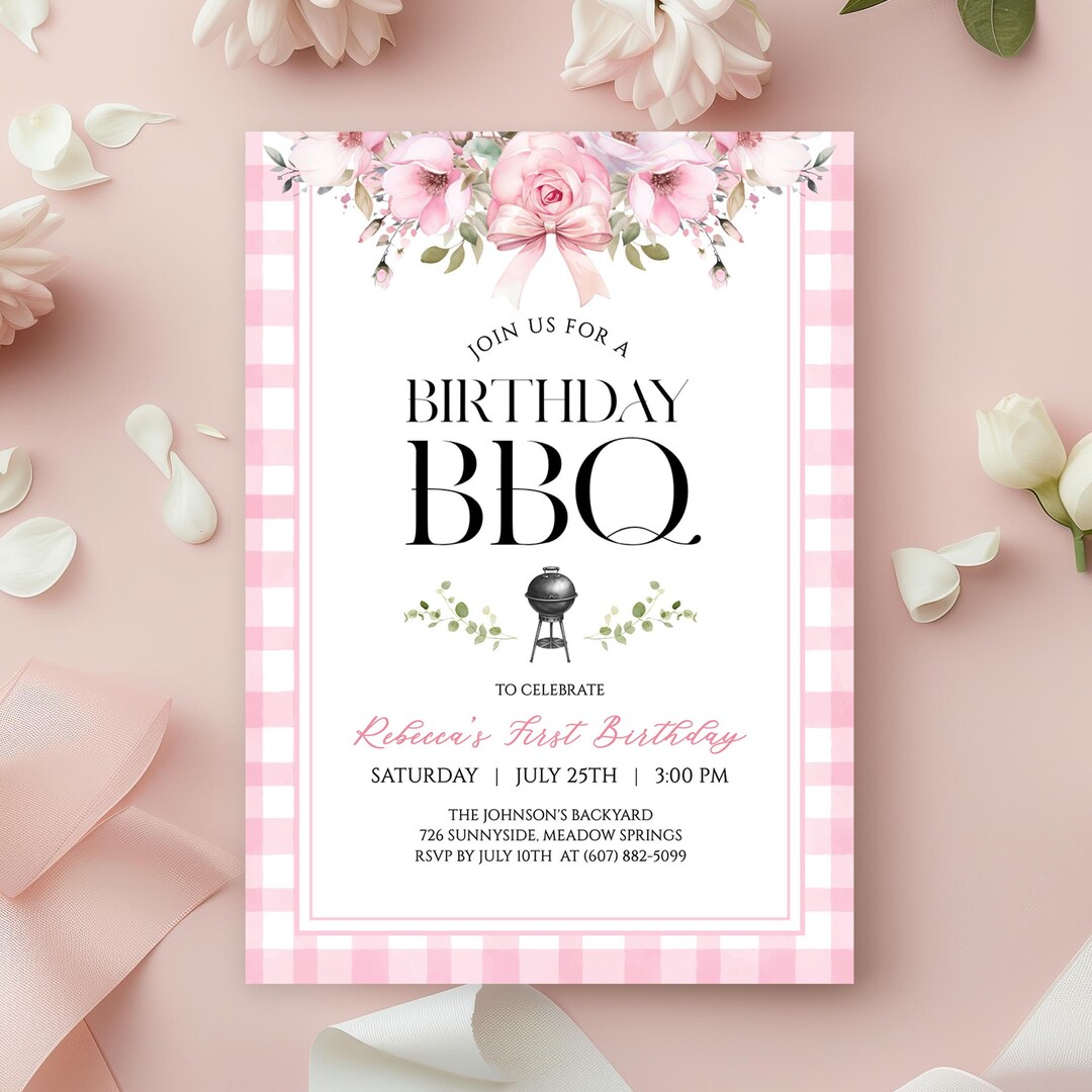 Editable Rustic First Birthday BBQ Invitation Template, Backyard BBQ ...