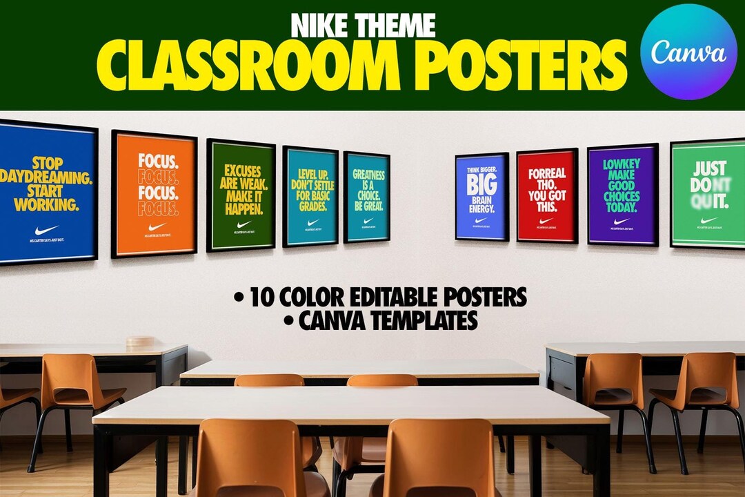 Nike Theme Editable Classroom Printable Posters, Motivational Classroom ...