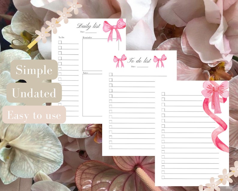 Coquette, Aesthetic, To-do List, Simple, Pink, Cute, Bows, Digital ...