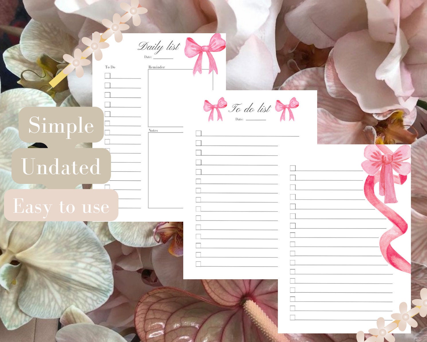 Coquette, Aesthetic, To-do List, Simple, Pink, Cute, Bows, Digital ...