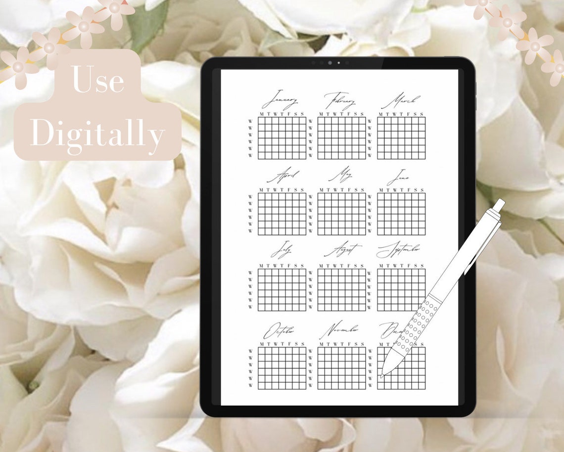 Calendar, Simple, Undated, Minimalistic, Aesthetic, Printout, Download ...