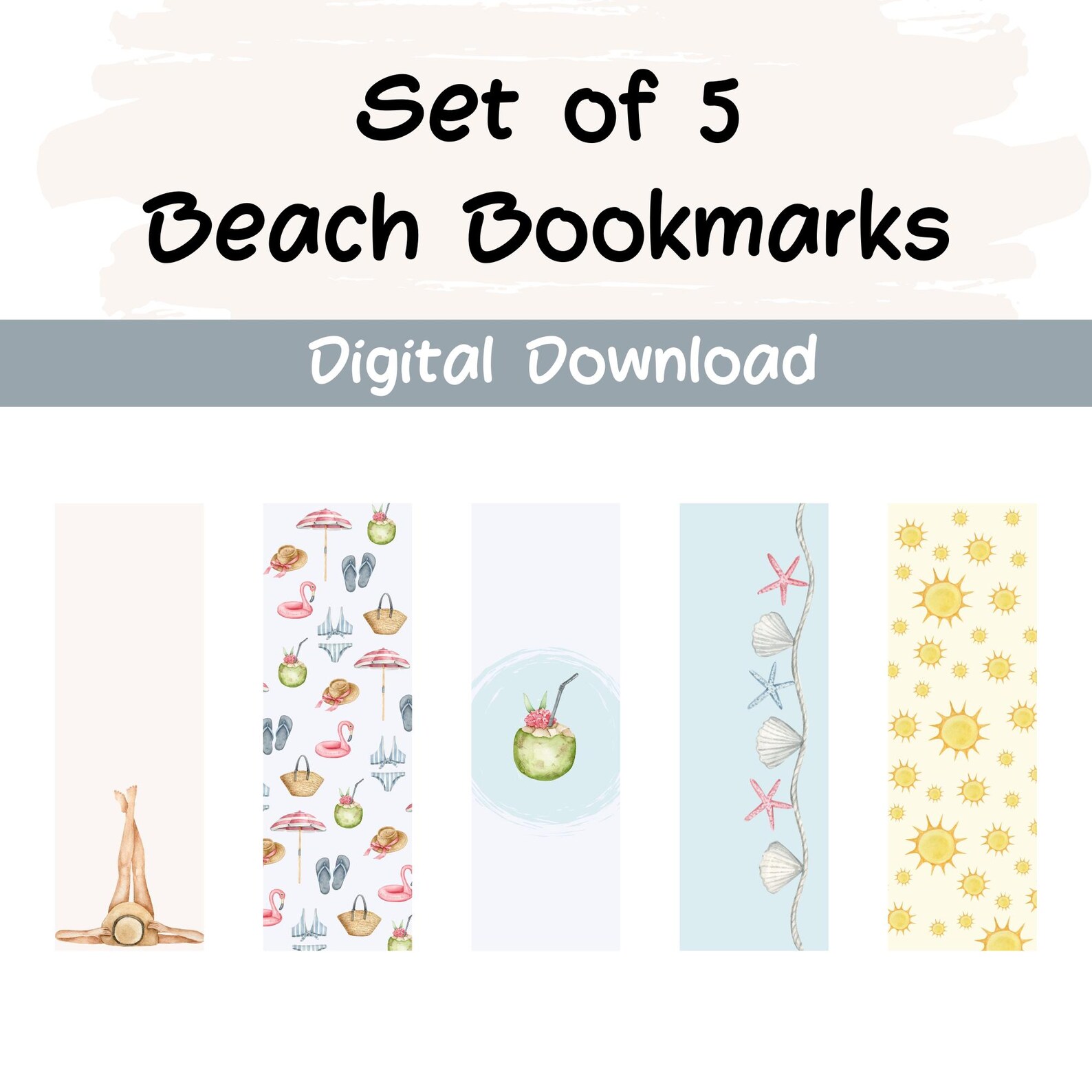 Printable Beach Bookmark, Digital, Beachy, Cute, Beach, Vacation ...