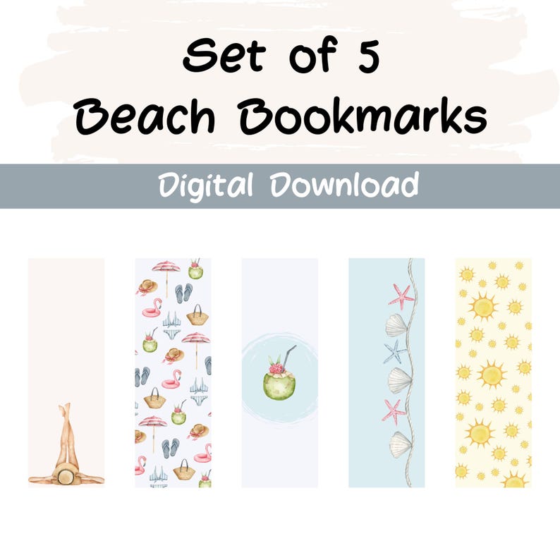 Printable Beach Bookmark, Digital, Beachy, Cute, Beach, Vacation ...