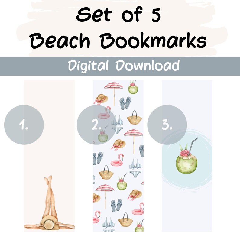 Printable Beach Bookmark, Digital, Beachy, Cute, Beach, Vacation ...