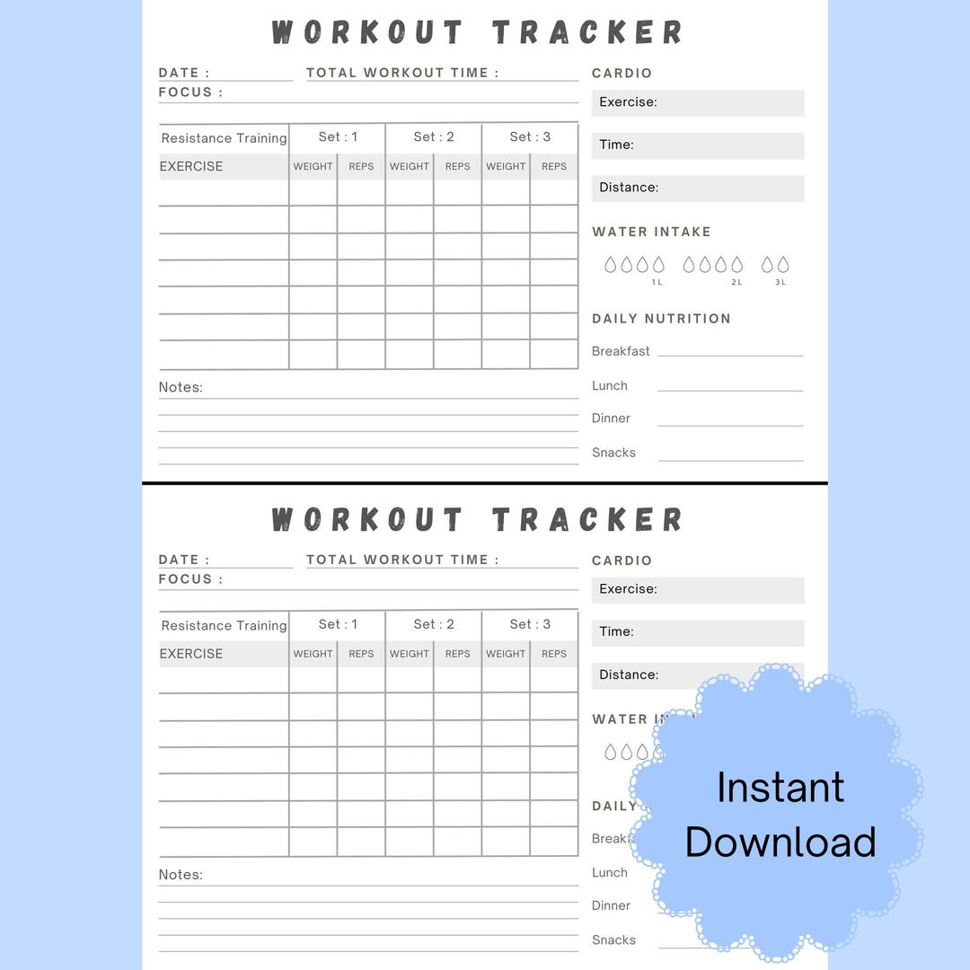Best Workout Tracker Printable PDF Fitness Log Exercise Tracker Digital ...