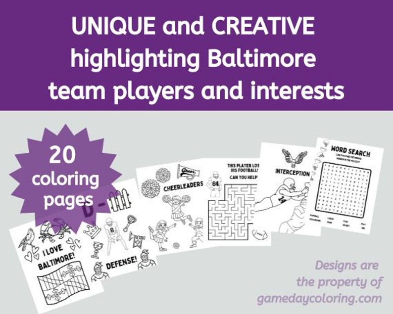 Baltimore Football Kids Coloring Book - Digital Download - Etsy