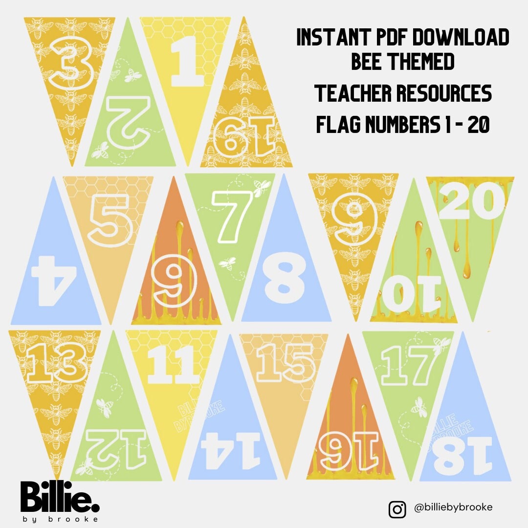 Teachers Resources - Bee Themed Number Flags 1-20 PDF Print - Etsy