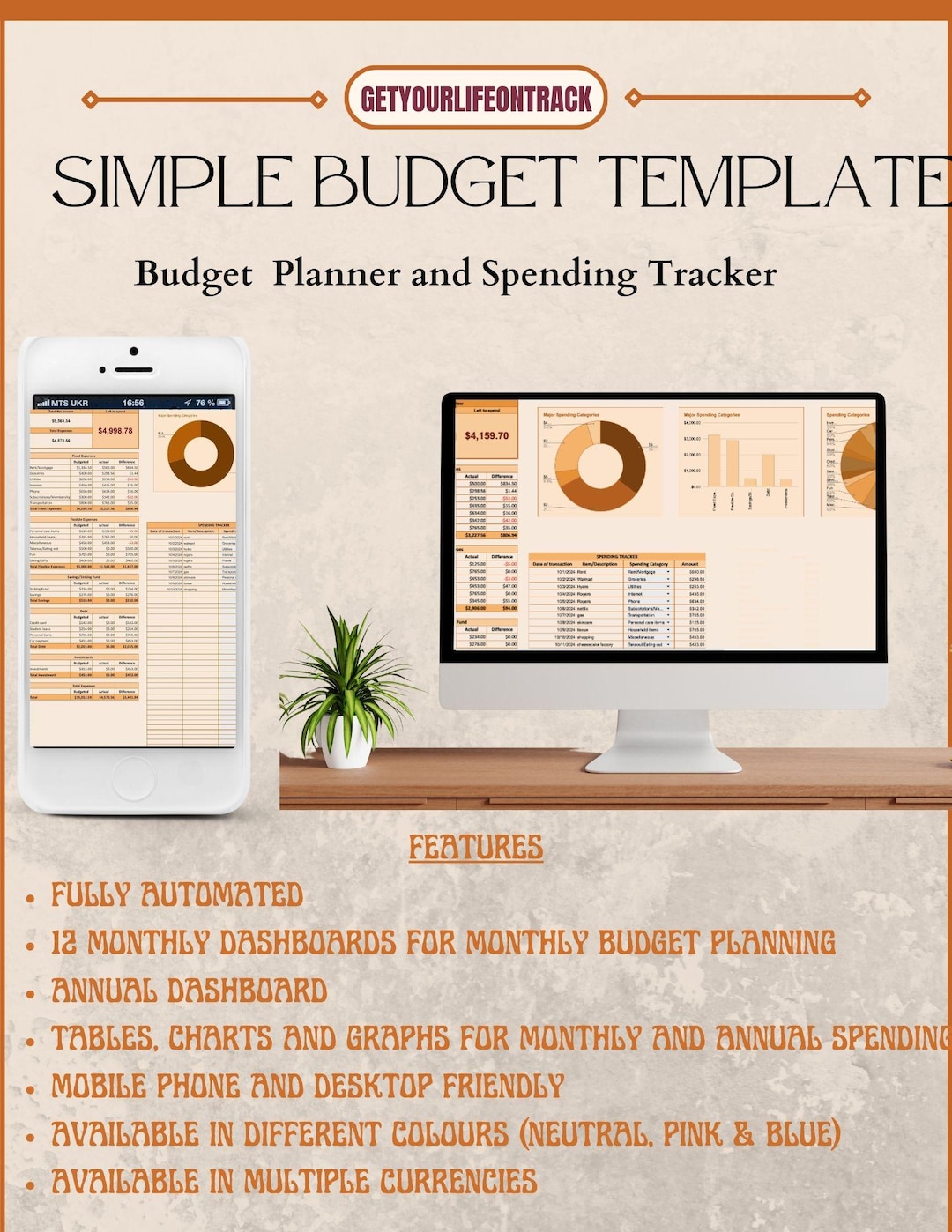 Automated Digital Monthly and Annual Budget and Spending Tracker ...