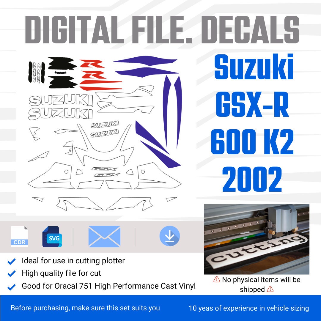 Suzuki GSXR 600 K2 2002 Digital Vector Stickers DIY Decals Bike ...