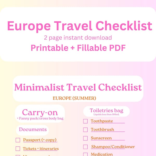 Travel Packing List to Europe - Etsy